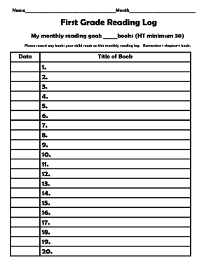 Fillable Online First Grade Reading Log Fax Email Print - pdfFiller