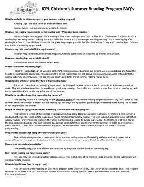 Fillable Online JCPL Childrens Summer Reading Program FAQs Fax Email Print - pdfFiller
