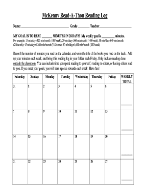 Fillable Online McKenny Read-A-Thon Reading Log Fax Email Print - pdfFiller