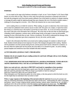 Fillable Online Active Reading Journal Format and Directions: Fax Email ...