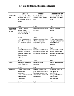Fillable Online 1st Grade Reading Response Rubric Fax Email Print ...