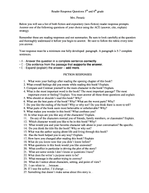 Fillable Online Reader Response Questions 5th and 6th grade Fax Email ...