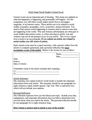 Fillable Online Sixth Grade Social Studies Current Event Fax Email ...