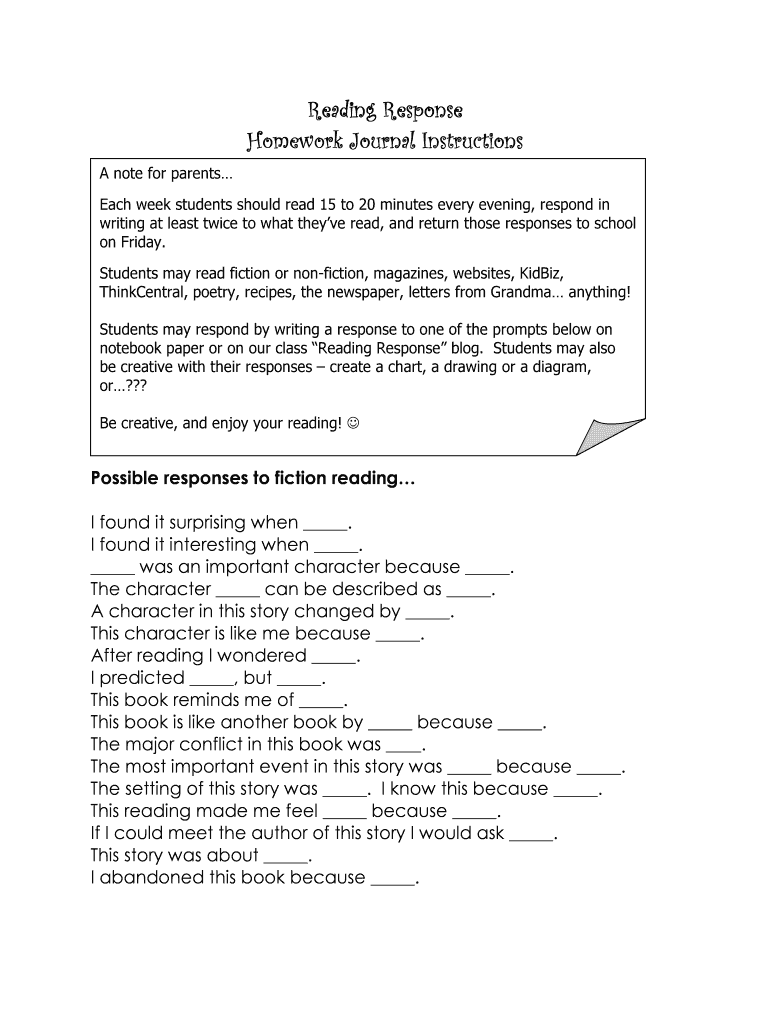 Fillable Online Homework Journal Instructions Fax Email Print - pdfFiller