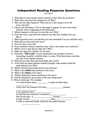 Independent Reading Questions Pdf - Fill Online, Printable, Fillable ...