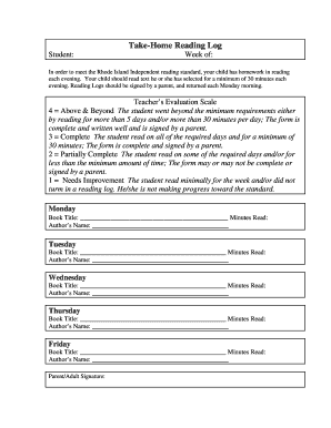 Fillable Online Take-Home Reading Log Fax Email Print - pdfFiller