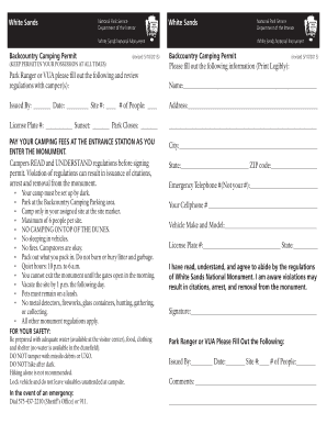 Fillable Online Backcountry Camping Permit Fax Email Print - pdfFiller