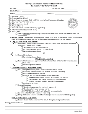Fillable Online ELL Student Folder Review Checklist Fax Email Print ...