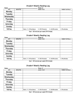 Fillable Online Student Weekly Reading Log Fax Email Print - pdfFiller