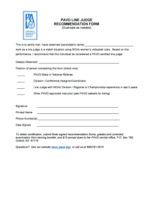 Fillable Online PAVO LINE JUDGE Fax Email Print - pdfFiller