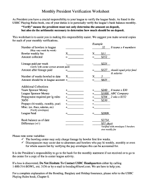 Fillable Online Monthly President Verification Worksheet Fax Email ...