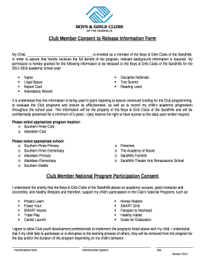 Club Member Consent to Release Ination template Doc Template | pdfFiller