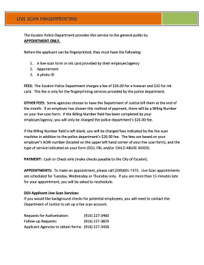 Fillable Online LIVE SCAN FINGERPRINTING Fax Email Print - pdfFiller