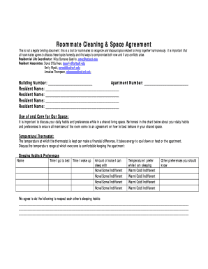 Fillable Online Roommate Cleaning & Space Agreement Fax Email Print - pdfFiller