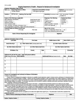 Virginia Department of Health Request for Background Investigation ...