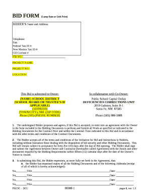 BID (Lump Sum or Unit Price) Doc Template | pdfFiller