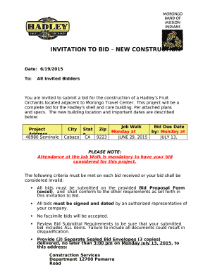 INVITATION TO BID NEW CONSTRUCTION template Doc Template | pdfFiller