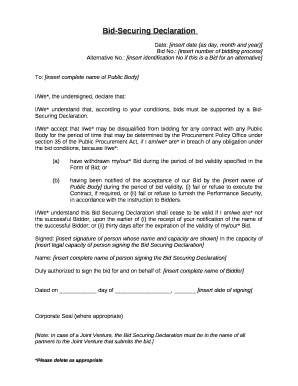 Bid-Securing Declaration template - ppo govmu Doc Template | pdfFiller