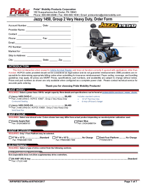 Fillable Online Jazzy 1450, Group 2 Very Heavy Duty, Order Form Fax ...