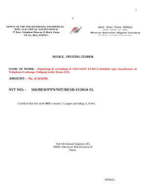 OFFICE OF THE SUB-DIVISIONAL ENGINEER (E) template - tender bsnl co Doc ...