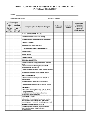 Initial Competency Assessment Skills ChecklistPhysical therapist Doc ...
