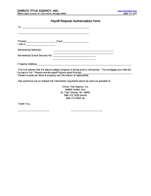 Payoff Request Authorization Doc Template | pdfFiller