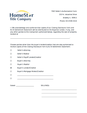 TRID Sellers Authorization Doc Template | pdfFiller