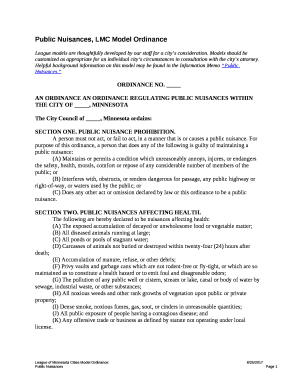 Public Nuisances, LMC Model Ordinance template Doc Template | pdfFiller