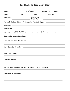 New Check-In Biography Sheet template Doc Template | pdfFiller