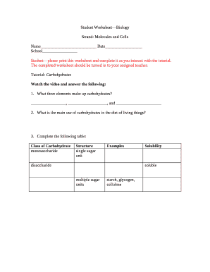 Student WorksheetBiology template Doc Template | pdfFiller