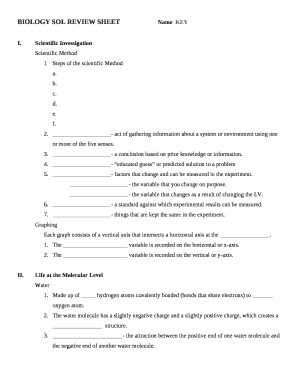 BIOLOGY SOL REVIEW SHEETNameKEY template Doc Template | pdfFiller