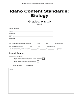 Idaho Content Standards: Biology template Doc Template | pdfFiller