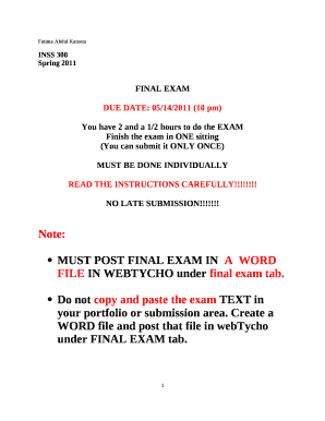 You have 2 and a 1/2 hours to do the EXAM template Doc Template | pdfFiller