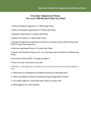 Fillable Online FAQ after Filing Your Adjustment of Status Form Fax ...