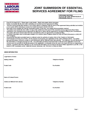 JOINT SUBMISSION OF ESSENTIAL SERVICES AGREEMENT FOR FILING Doc ...
