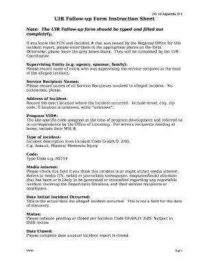 UIR Follow-up Instruction Sheet Doc Template | pdfFiller