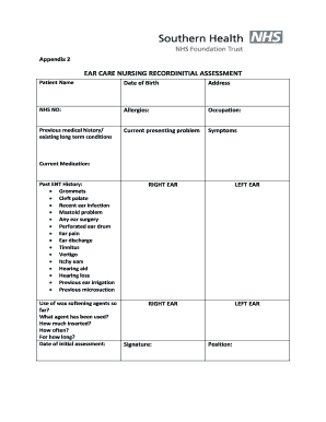 Fillable Online EAR CARE NURSING RECORDINITIAL ASSESSMENT Fax Email ...