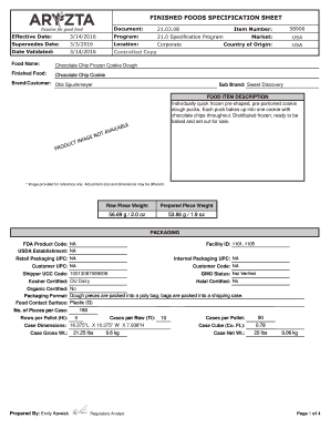 Fillable Online FINISHED FOODS SPECIFICATION SHEET Fax Email Print ...