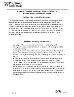 Protocol Template for Human Subjects Research Doc Template | pdfFiller