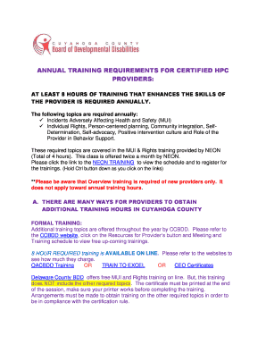 Fillable Online ANNUAL TRAINING REQUIREMENTS FOR CERTIFIED HPC Fax ...