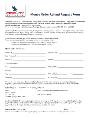 Fillable Online To request a refund of a Fidelity Express money order ...