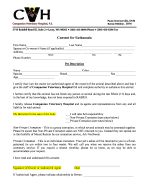 Fillable Online Consent for Euthanasia Fax Email Print - pdfFiller