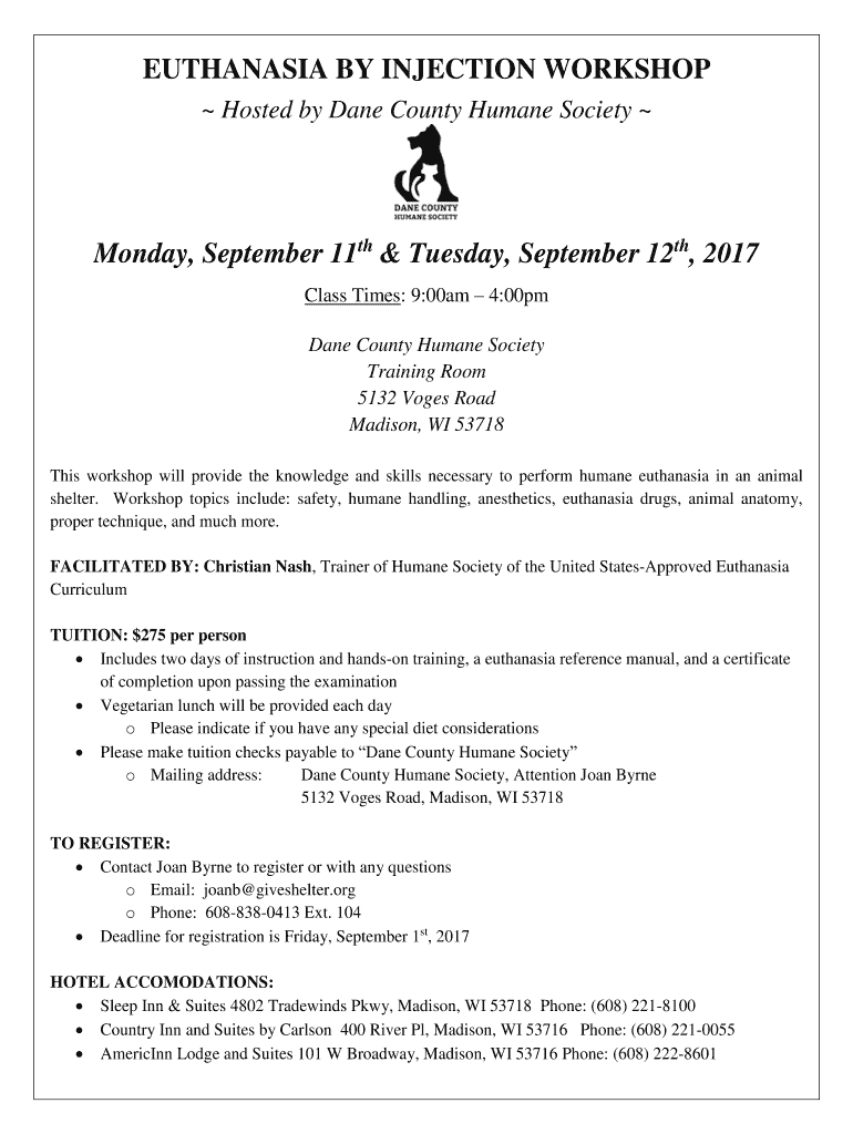 Fillable Online EUTHANASIA BY INJECTION WORKSHOP Fax Email Print - pdfFiller