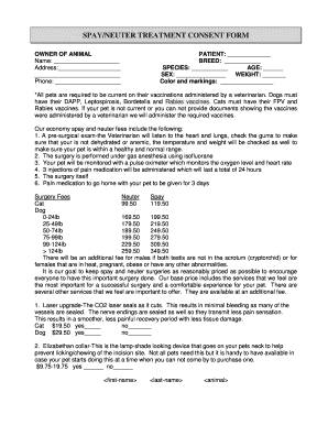 Fillable Online SPAY/NEUTER TREATMENT CONSENT FORM Fax Email Print ...