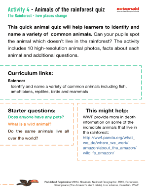 Fillable Online Activity 4 - Animals of the rainforest quiz Fax Email ...