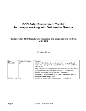 BCC Safer Recruitment Toolkit Doc Template | pdfFiller
