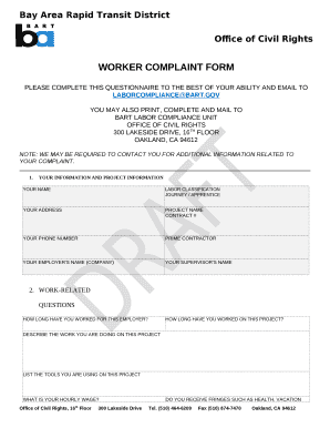WORKER COMPLAINT - m bart Doc Template | pdfFiller