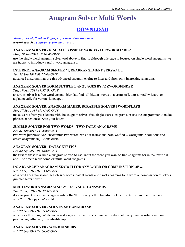 Fillable Online #1 Book Source : Anagram Solver Multi Words - BOOK Fax ...