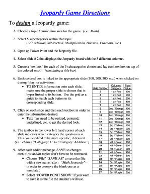 Fillable Online Jeopardy Game Directions Fax Email Print - pdfFiller