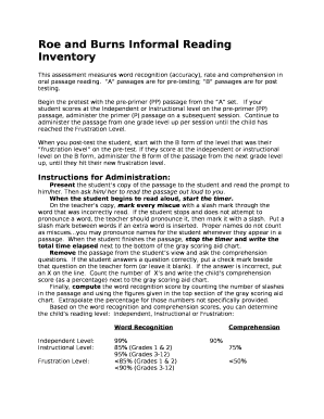 burns and roe inal reading inventory pdf Doc Template | pdfFiller